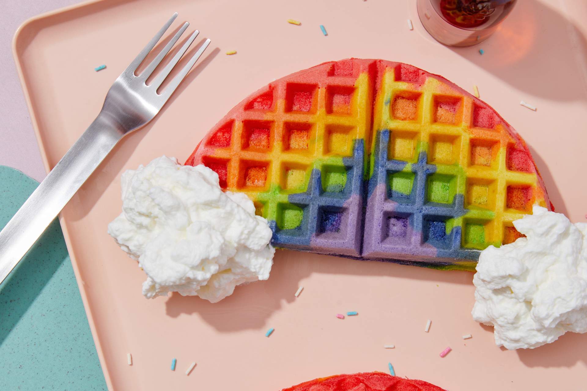 Fluffy Rainbow Waffles
